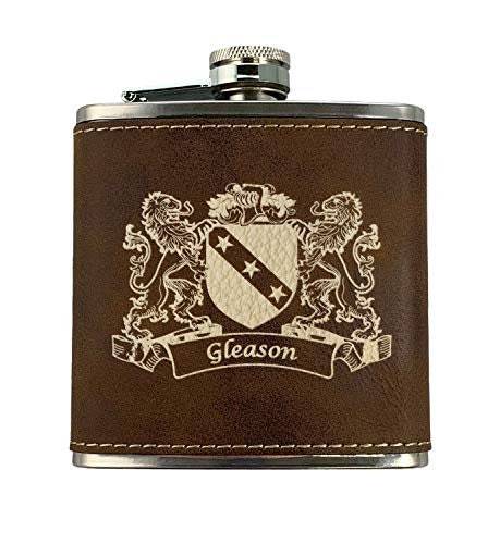 Gleason Irish Coat of Arms Leather Flask - Rustic Brown - Bar Tools ...