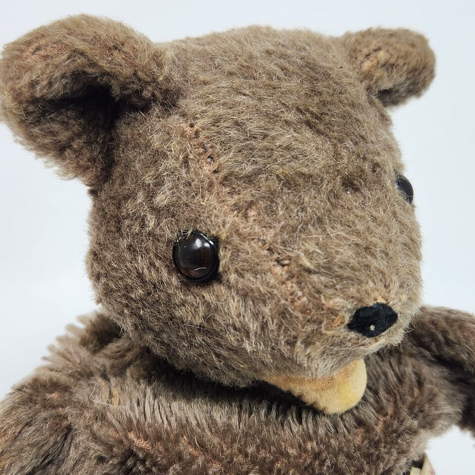 VINTAGE TRUDY TOY BROWN BEAR GENUINE MOHAIR HAND PUPPET PLUSH - Vintage