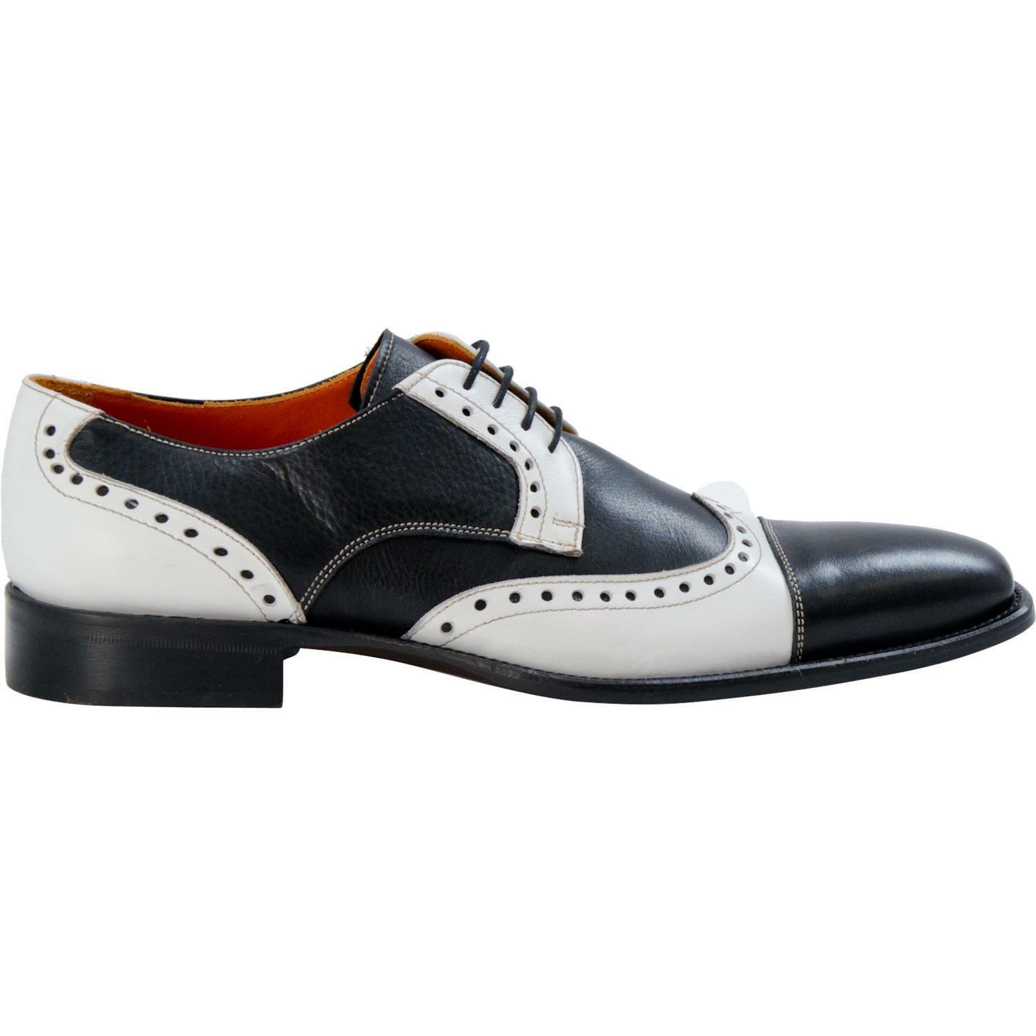 Men Oxford Two Tone Black White Cont Plain Rounded Cap Toe Leather ...