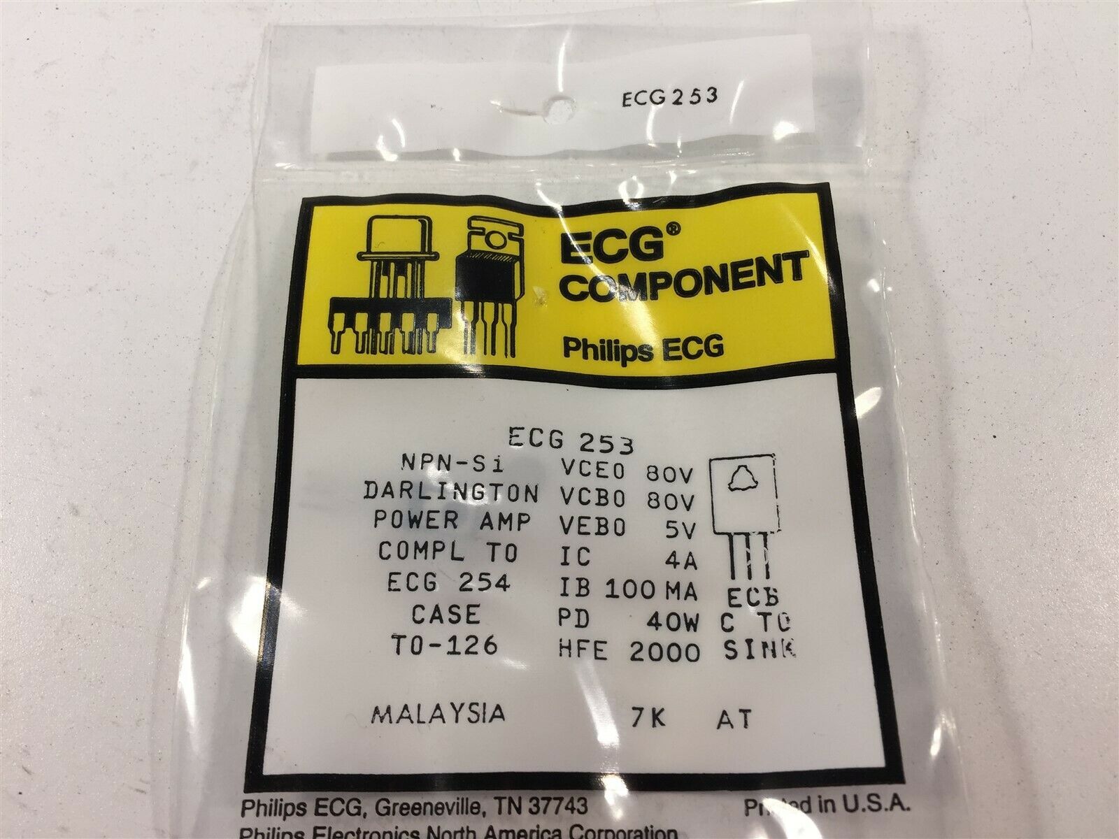 (3) ECG ECG253 Silicon NPN Transistor Darlington Power Amplifier TO−126 ...