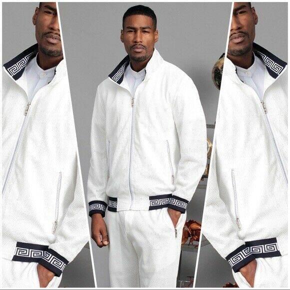 Men's Manzini White | Navy Mesh Casual Tracksuit Outfits Sets NWT ...