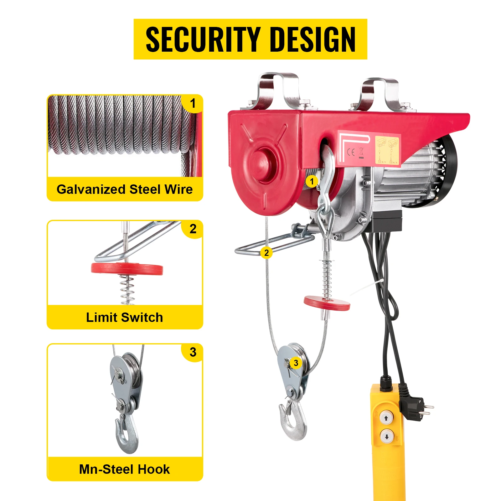 VEVOR 2000LBS Electric Hoist Crane with 12M Wire Rope and Wired Remote ...
