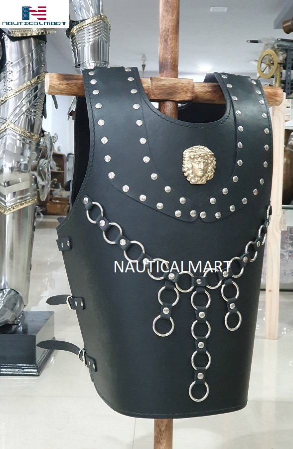 Medieval Greek Leather Breastplate - Brass Studded Armor Costume ...
