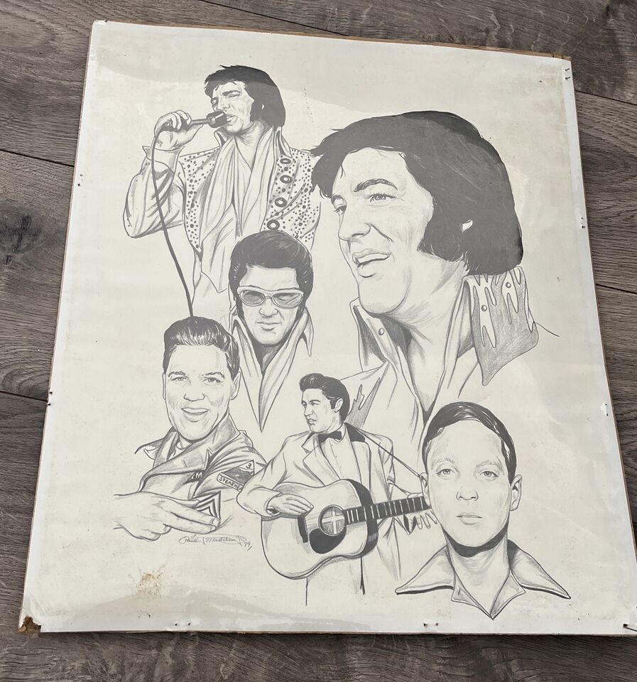 Paul Madden 1979 Many Faces Of Elvis Sketch Drawing RARE - Art Drawings