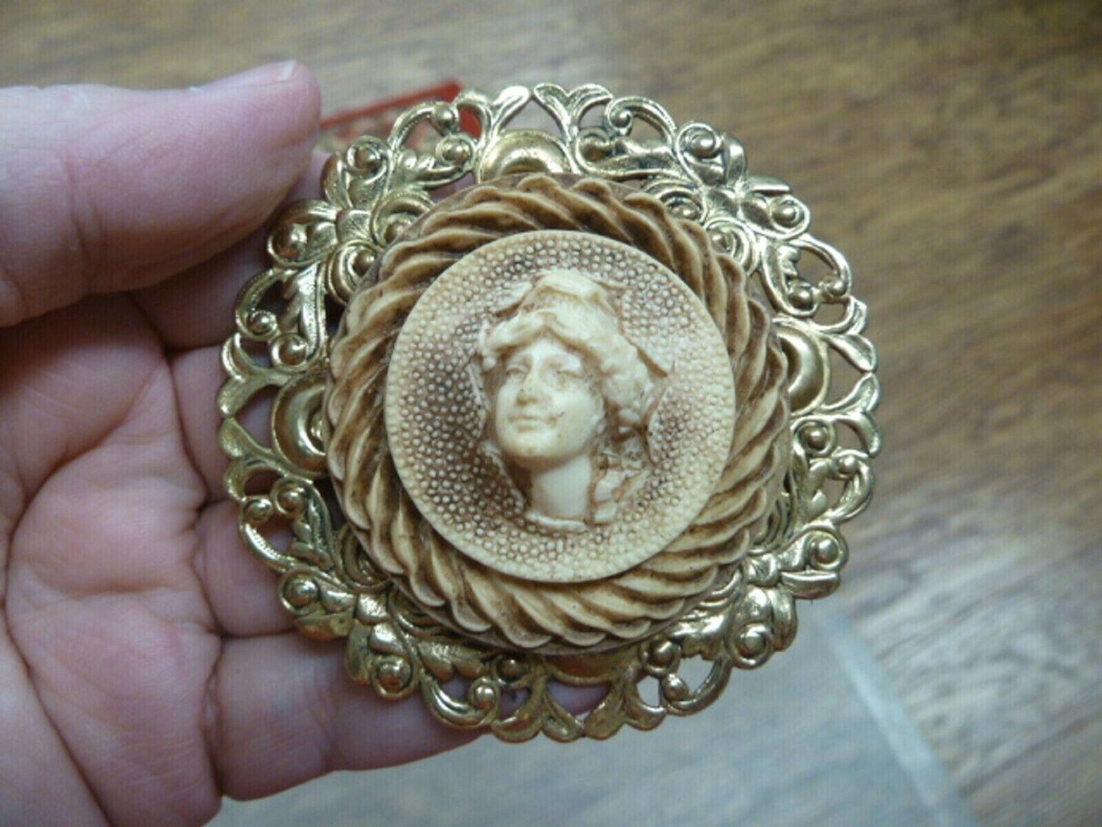 (CL39-2) FULL FACED smiling GREEK Woman Lady CAMEO Pin Pendant Jewelry ...
