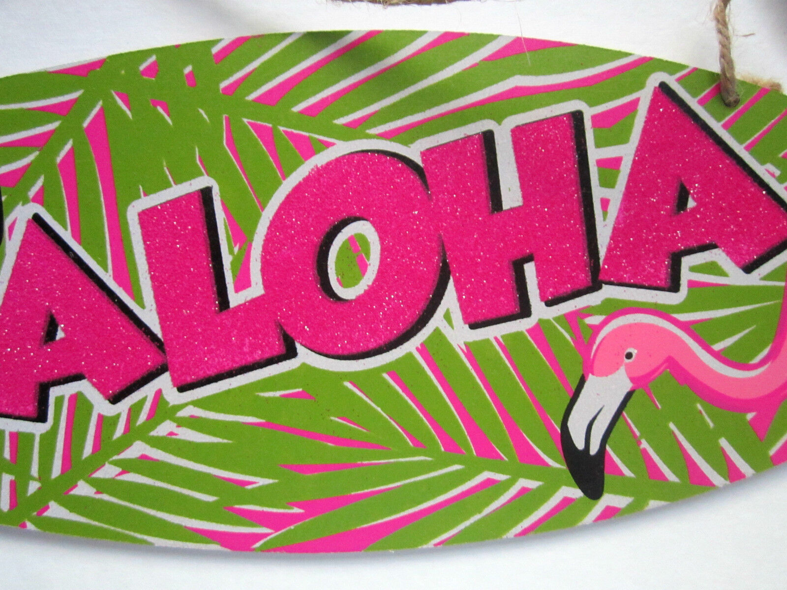 Pink Flamingo Glittery "ALOHA" Die-Cut Pink & Green Wooden Luau Sign 16 ...