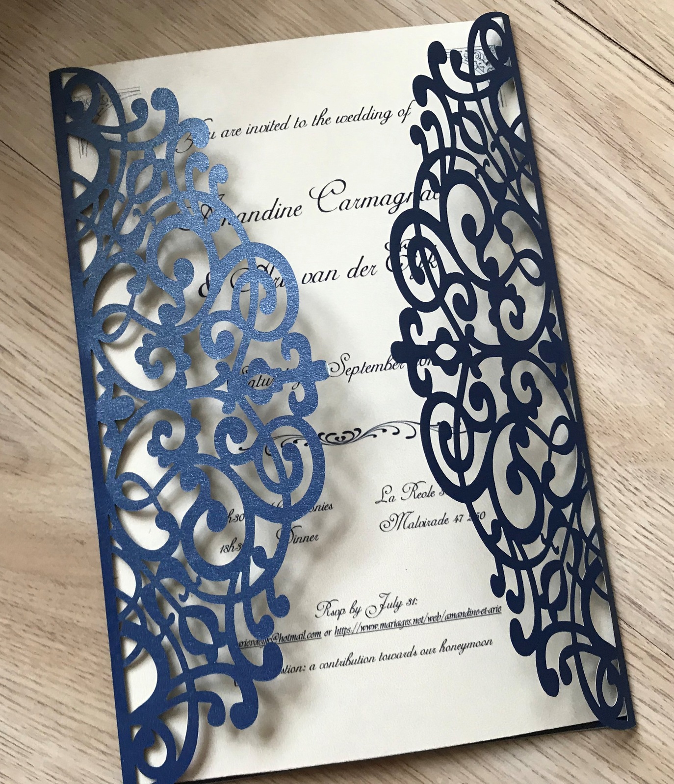 Navy blue Laser Cut wedding invitation cards 50pcs birthday invitations ...