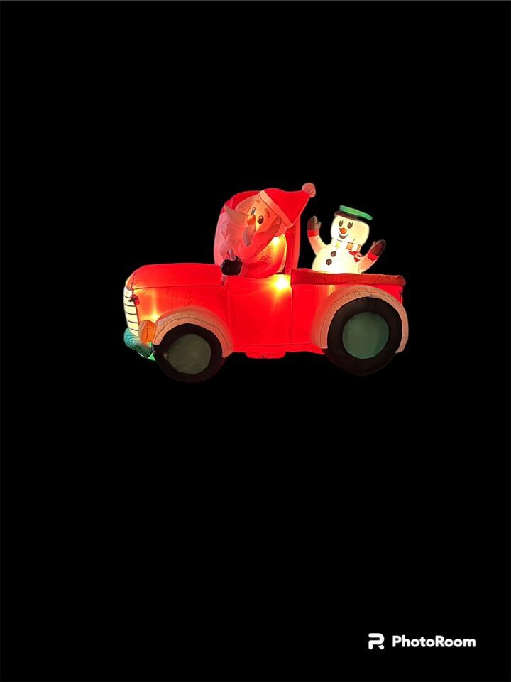 Gemmy Christmas 7.5 ft Santa's Vintage Truck W/Snowman Airblown ...