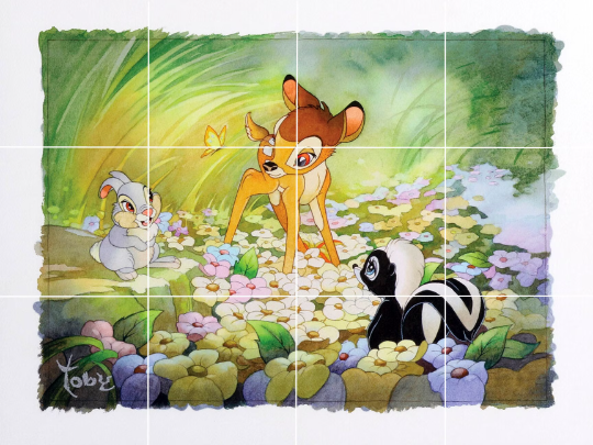 bambi deer fawn thumper rabbit garden flowers ceramic tile mural ...