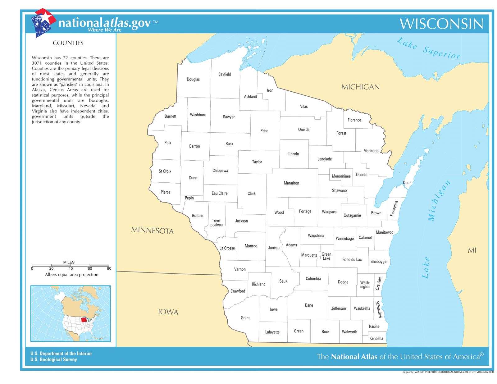 Wisconsin State Counties Laminated Wall Map - Maps & Atlases