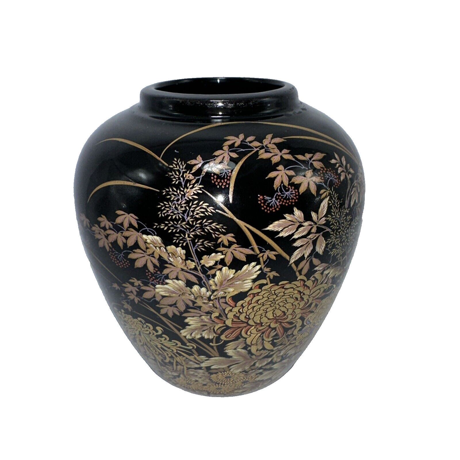 Japanese Shibata Tenmoku-Kiku Black Porcelain Jar Vase Signed Toyo ...