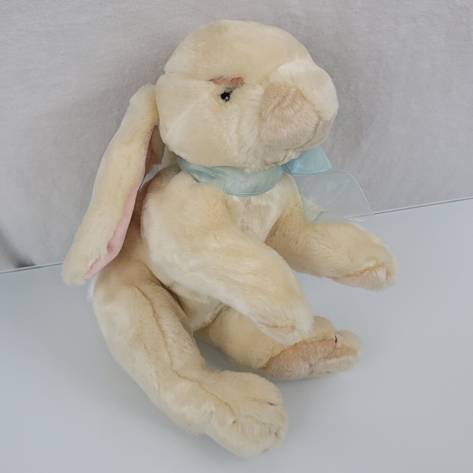 Commonwealth Stuffed Plush Bunny Rabbit Soft Cream Beige Bow Sheer Ribbon Bow - Other
