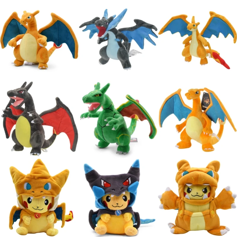 Kawaii Pokemon Shiny Mega Charizard X Y Soft Plush Funny Pikachu Cos ...