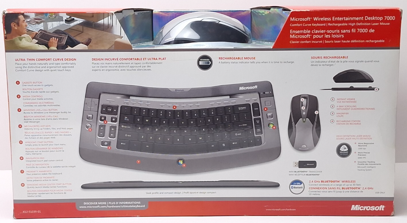 Microsoft Wireless Entertainment Desktop 7000 Curve Keyboard Laser ...