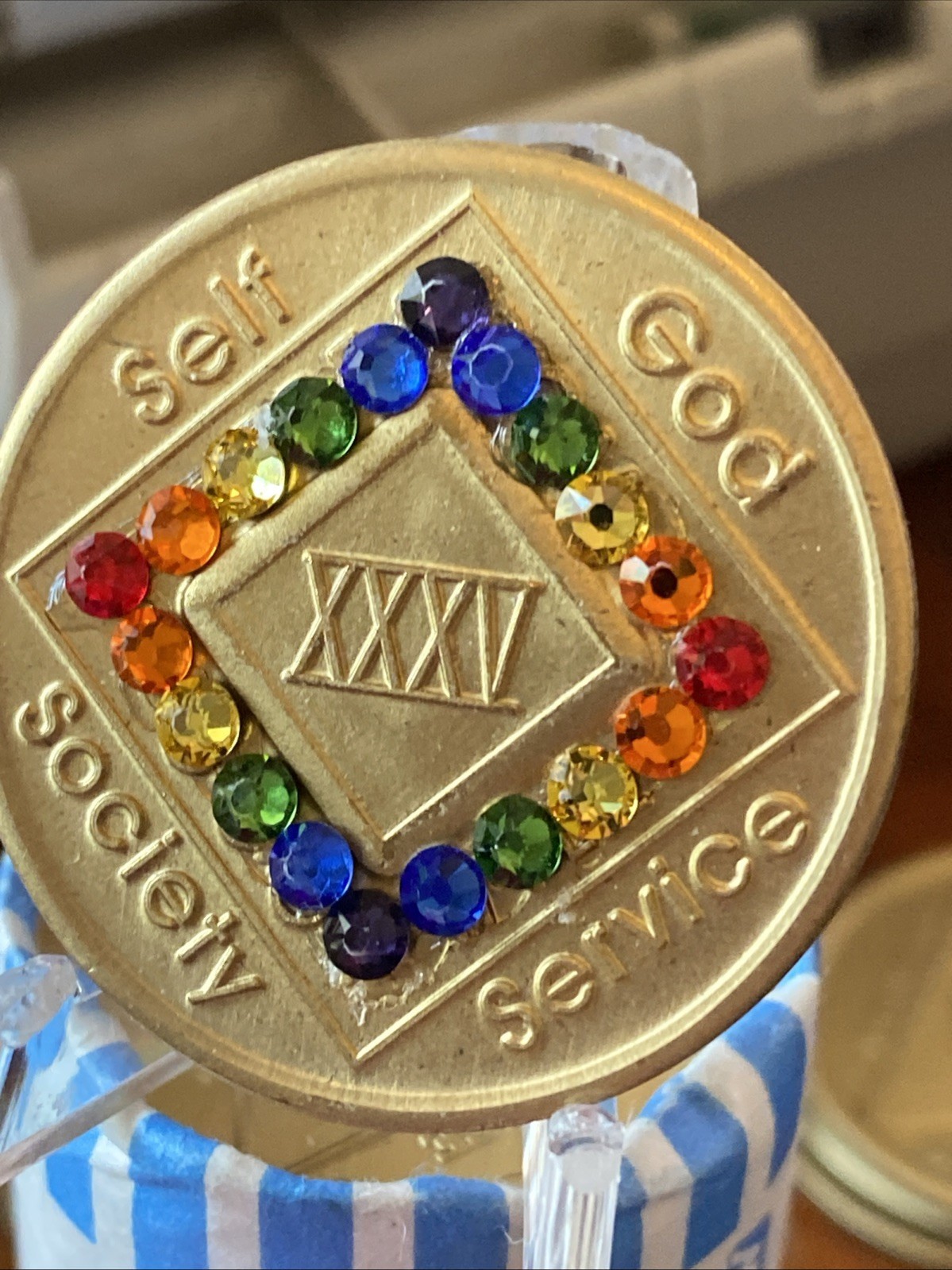 35 Year NA Clean Time Chip Rainbow Crystal Sobriety Medallion - Tokens ...