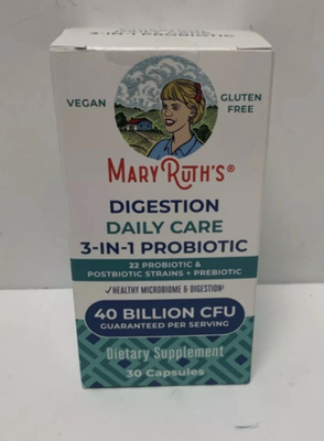 Mary Ruth's 3-in-1 Digestive Probiotic 30 Capsule 40 Billion CFU Exp 01 ...