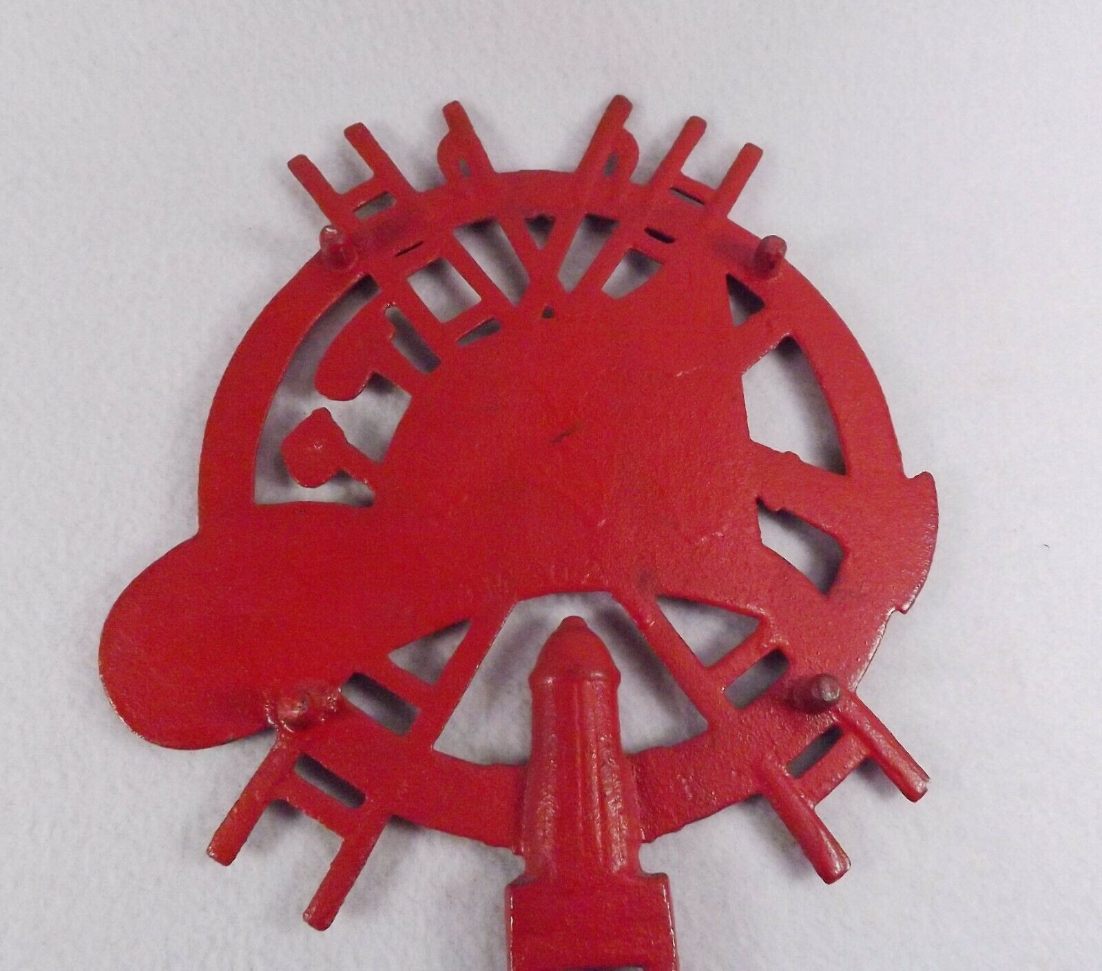 Red Fireman Cast Iron Trivet Fire Hat Ladders Hydrant Numbered Vintage ...