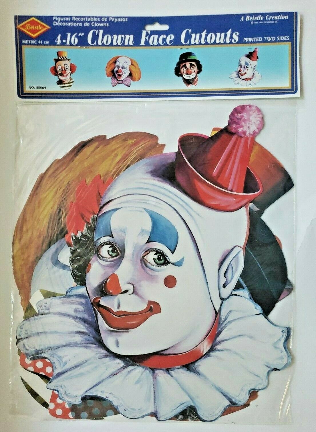 1985 Beistle Clown Face Cutouts 4-16" Set Of Four New In Packaging ...