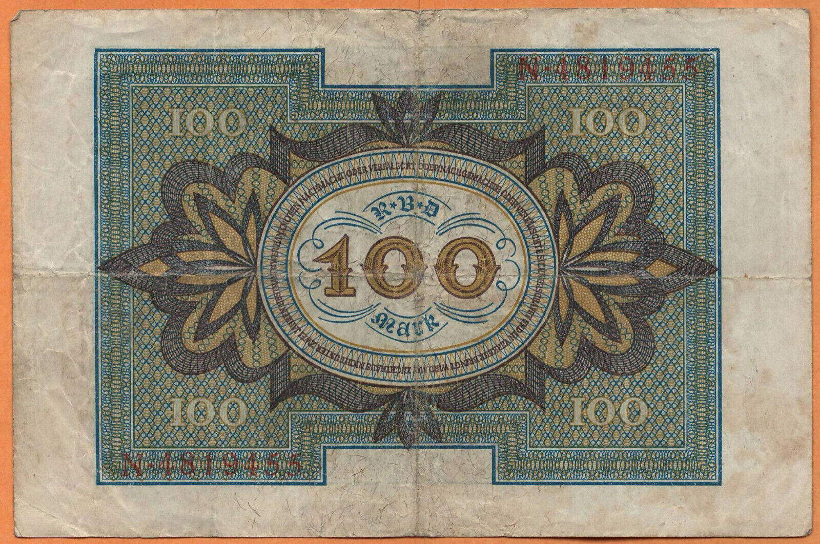 GERMANY 1920 Reichbank Fine 100 Mark Banknote Paper Money Bill P- 69a ...