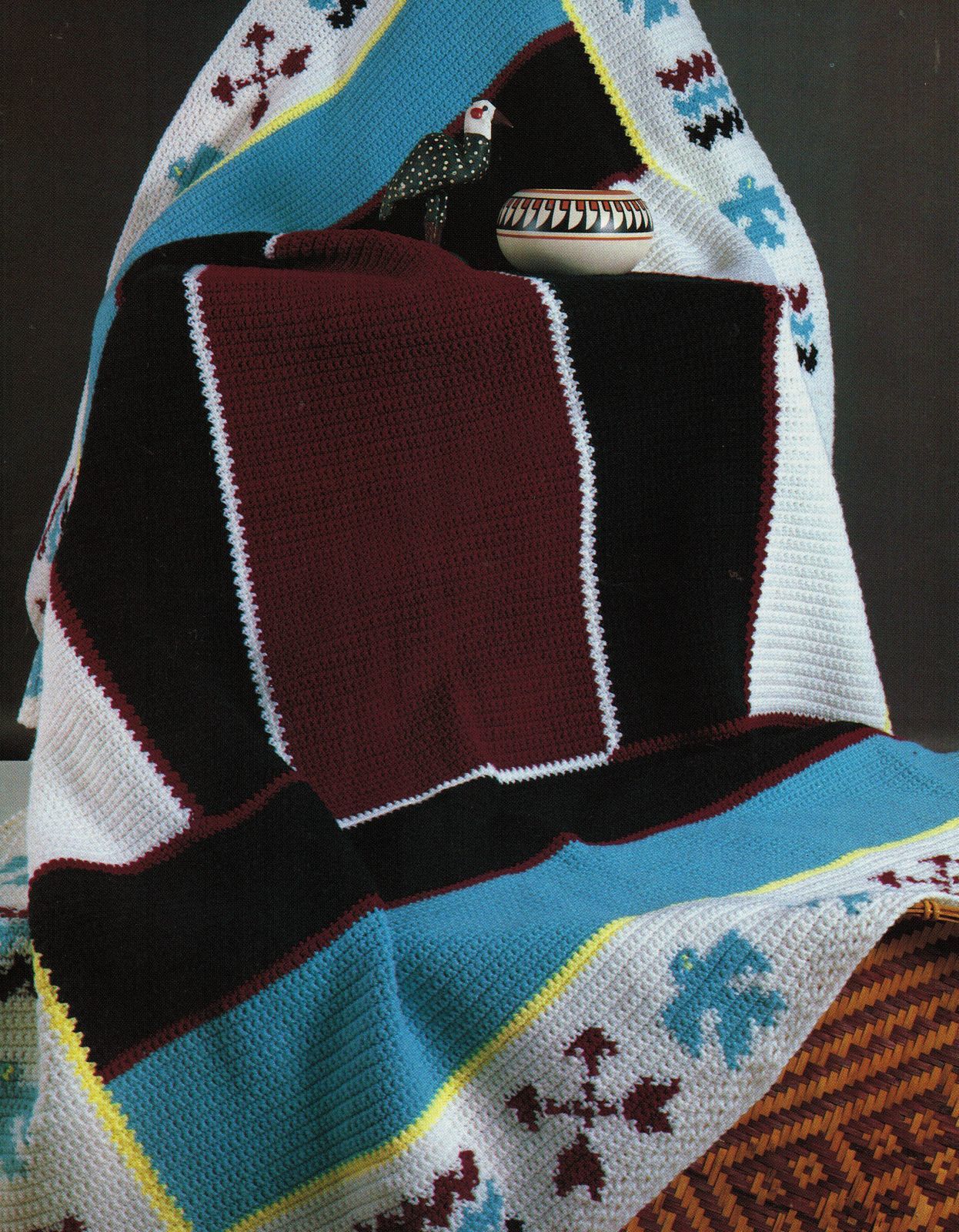 Crochet Southwest Firebird Native Indian Art Pottery Wisconsin Afghan ...