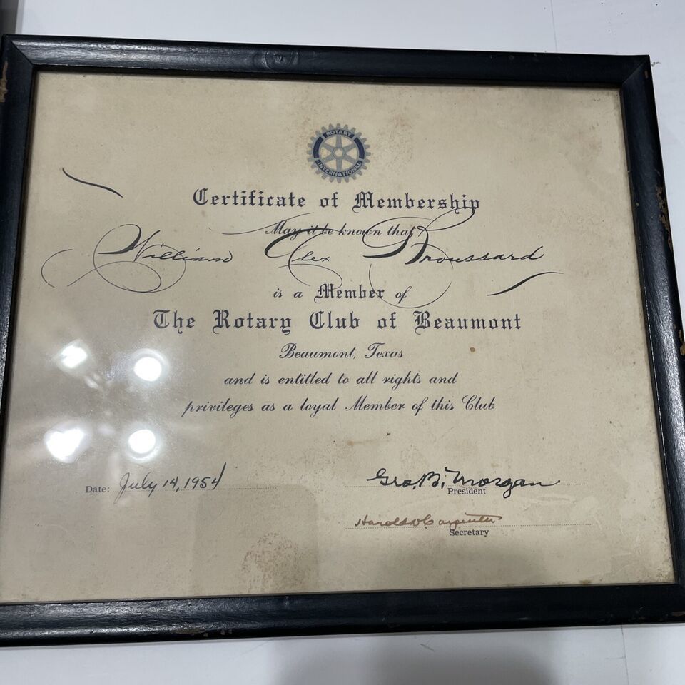 Rotary Club Certificate Of Membership 1954 and Appreciation 1969 ...