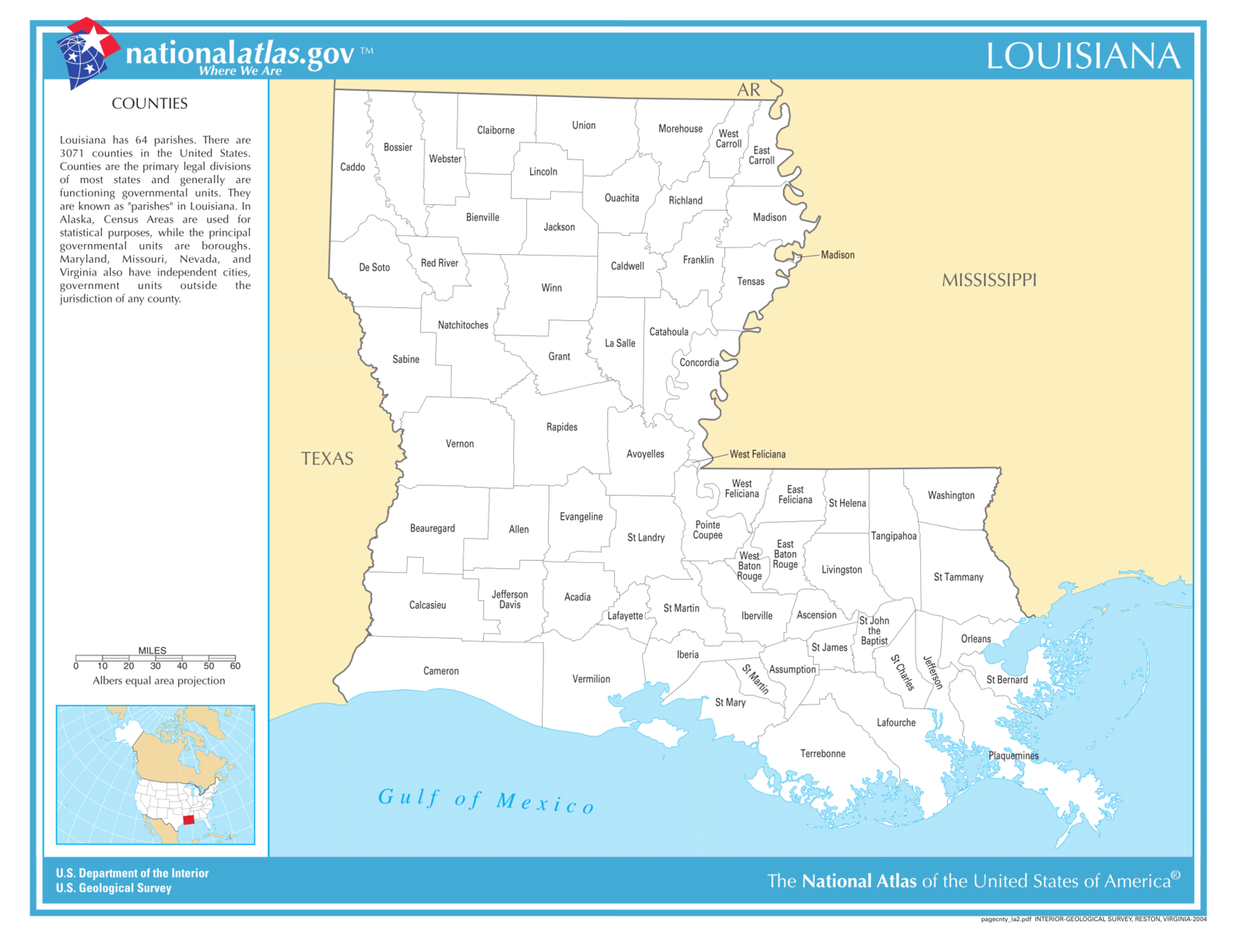 Louisiana State Counties Laminated Wall Map - Maps & Atlases