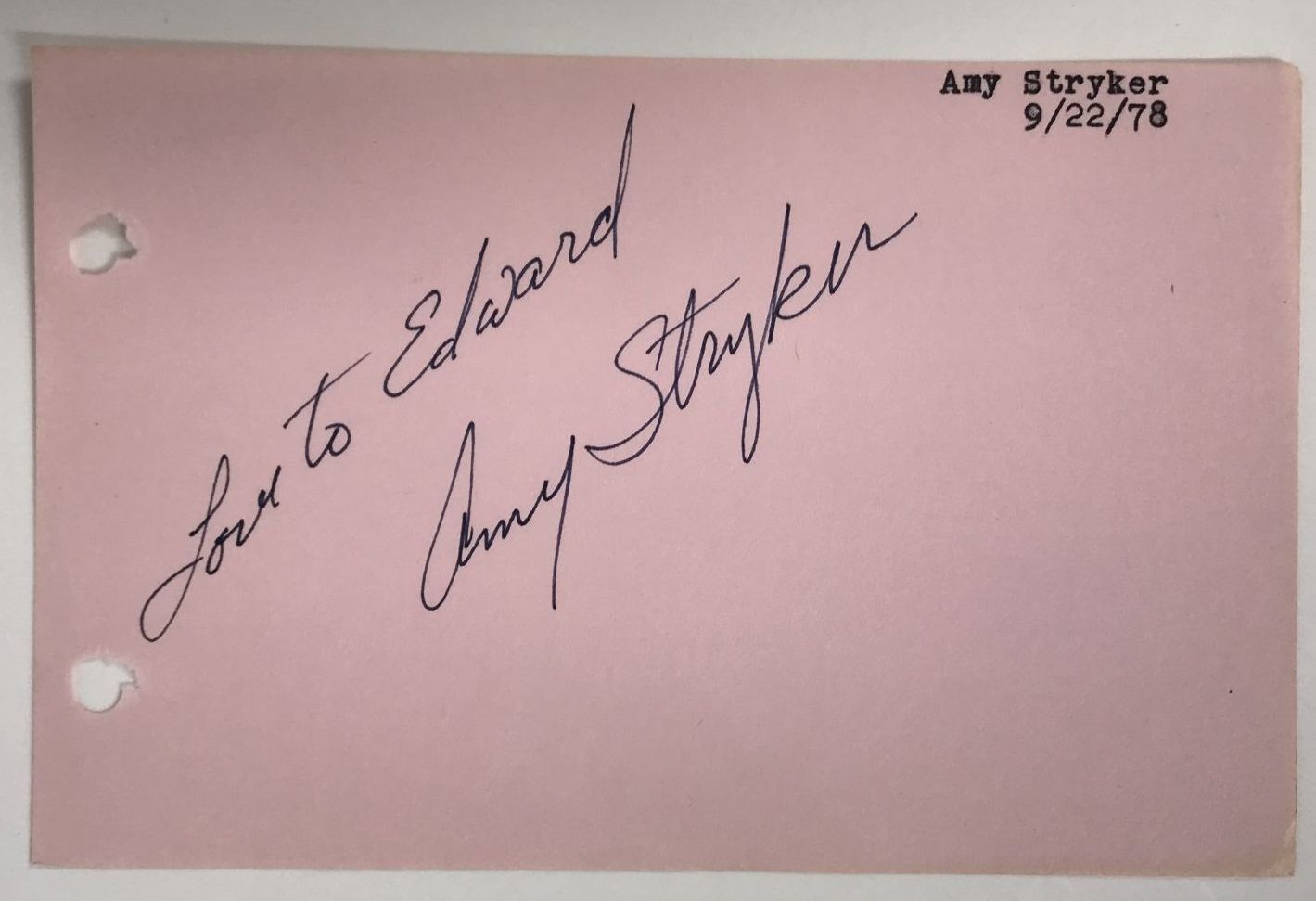 Amy Stryker Signed Autographed 4x6 Signature Page - Cards & Papers