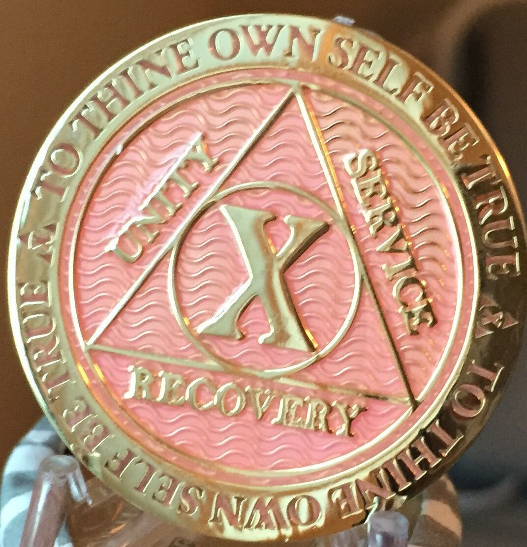 10 Year AA Medallion Pink Gold Plated Alcoholics Anonymous Sobriety ...
