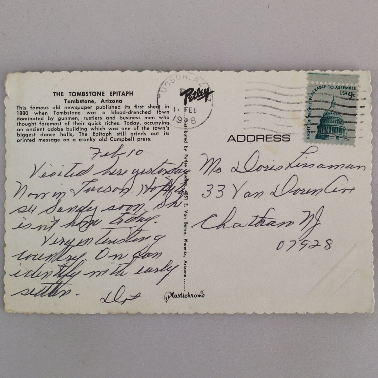 The Tombstone Epitaph Arizona 1970s 4x6 Deckle Edge Postcard Cowboys ...