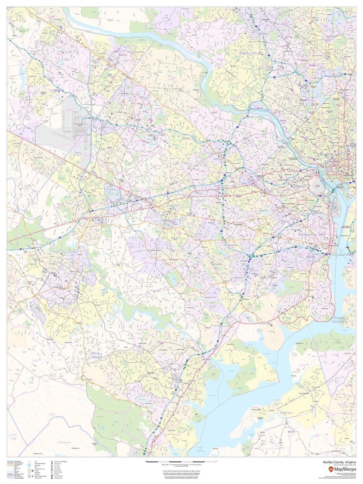 Fairfax County, Virginia Laminated Wall Map (MSH) - Maps & Atlases
