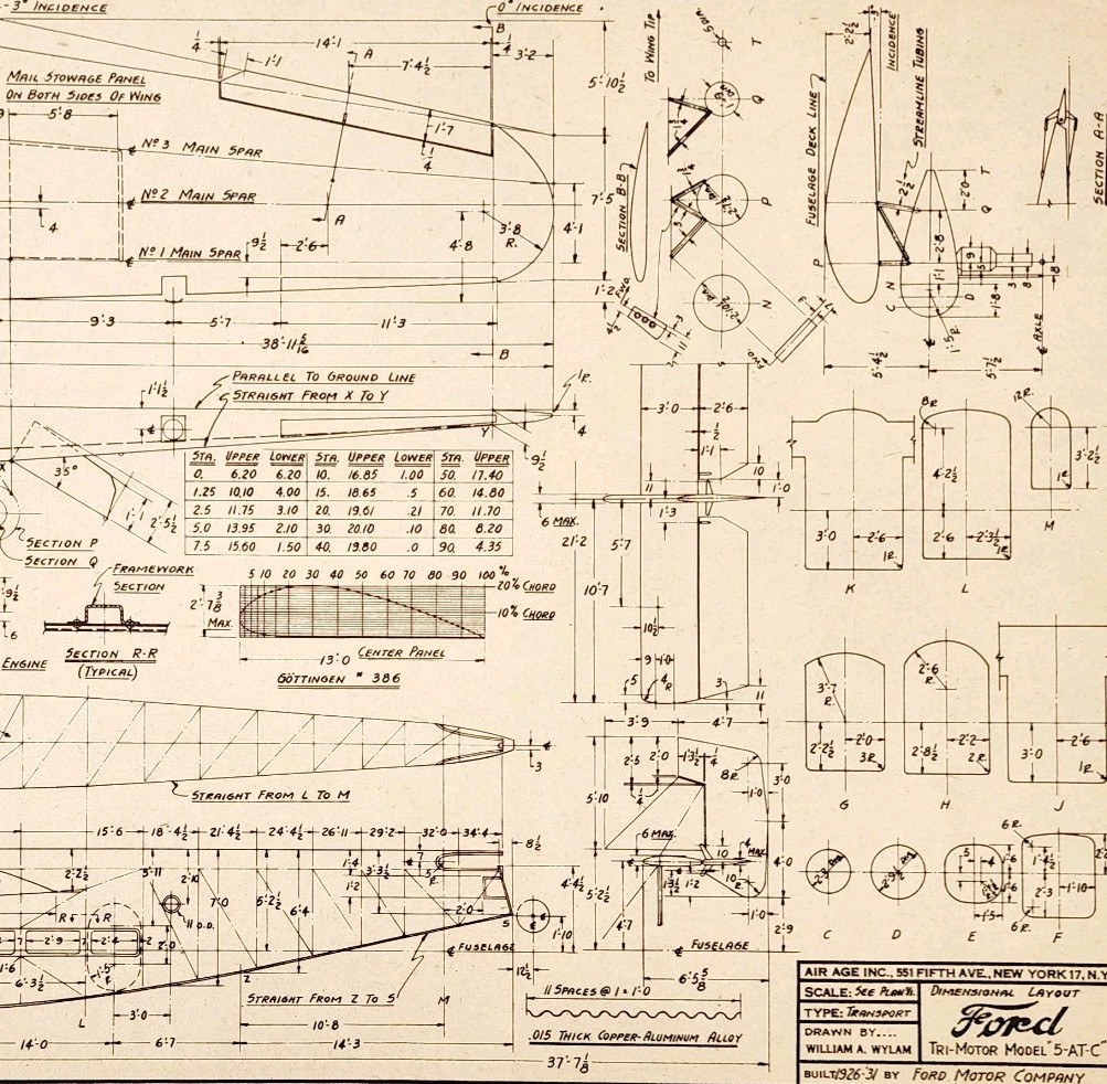 1974 Ford Motor Company Tri-Motor Model Airplane Blueprint 5-AT-C ...