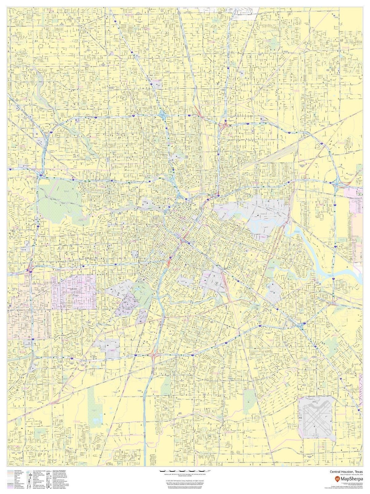 Central Houston, Texas Laminated Wall Map (Portrait) (MSH) - Maps & Atlases