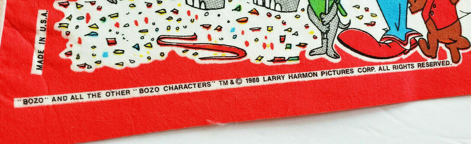 Vintage 1988 Larry Harman Bozo the Clown Pennant Flag - Character