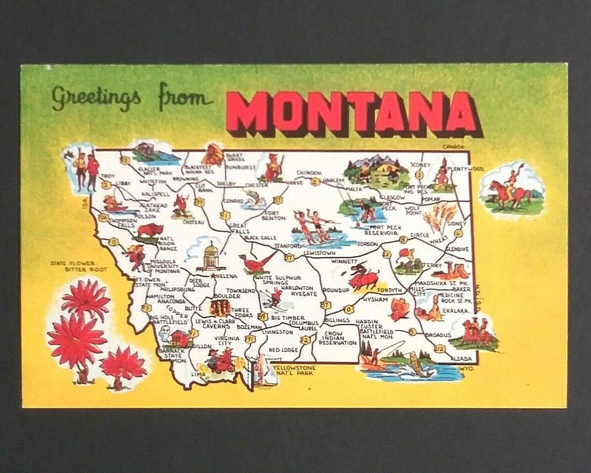 Montana State Map Large Letter Greetings Dexter Press c1960s UNP ...