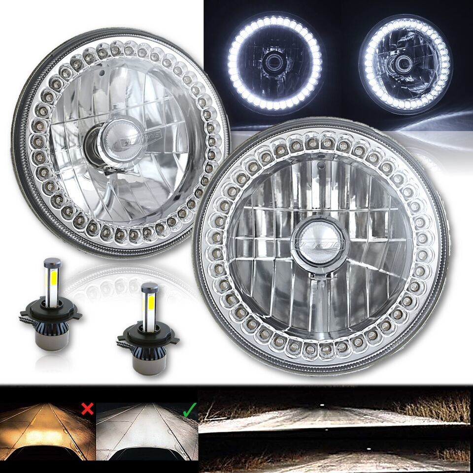 7" White Halo Ring Angel Eyes 6K 20/40w LED Headlight Headlamp Light ...