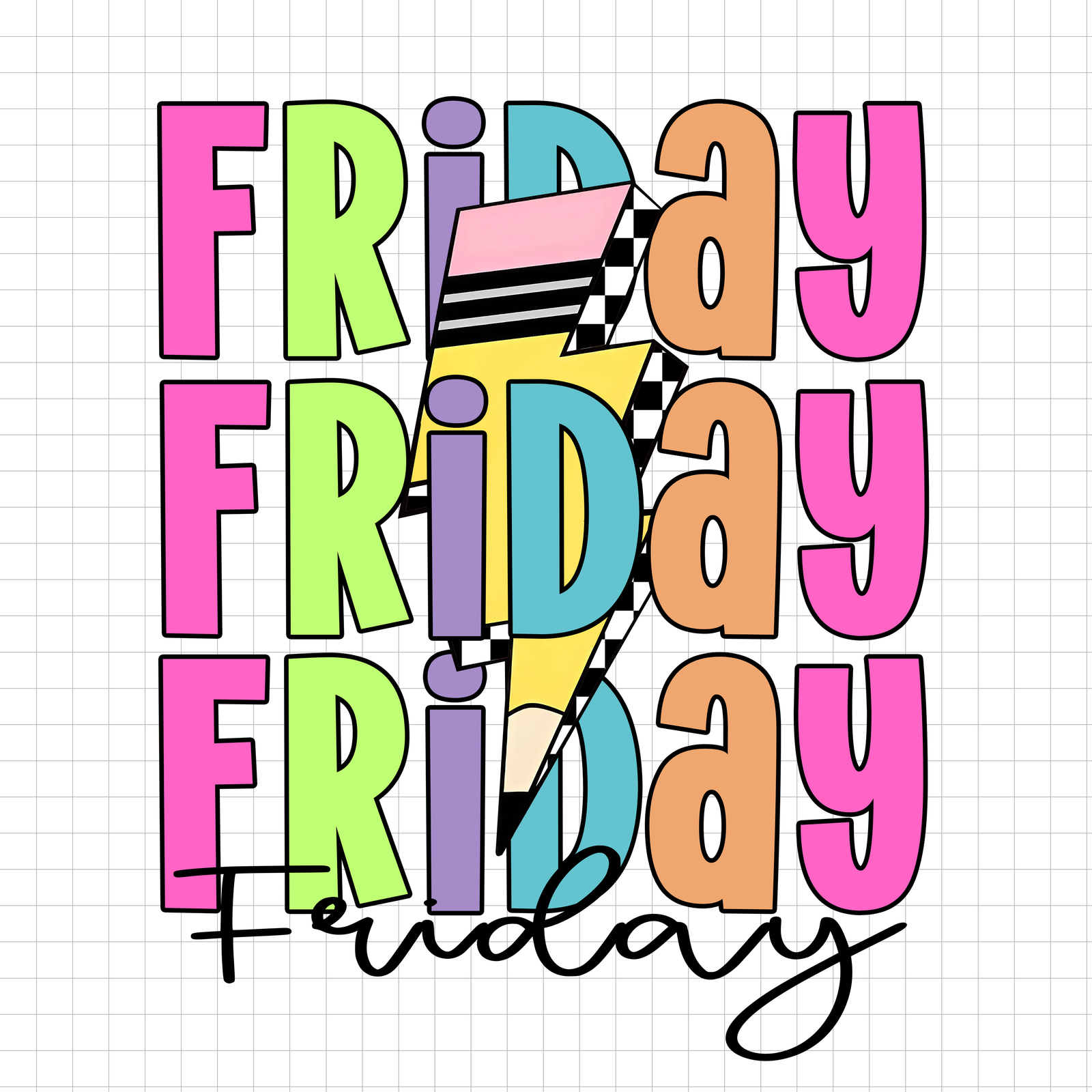 Friday Pencil Lightning Bolt PNG, Checkered Teacher PNG, Fun Back to ...