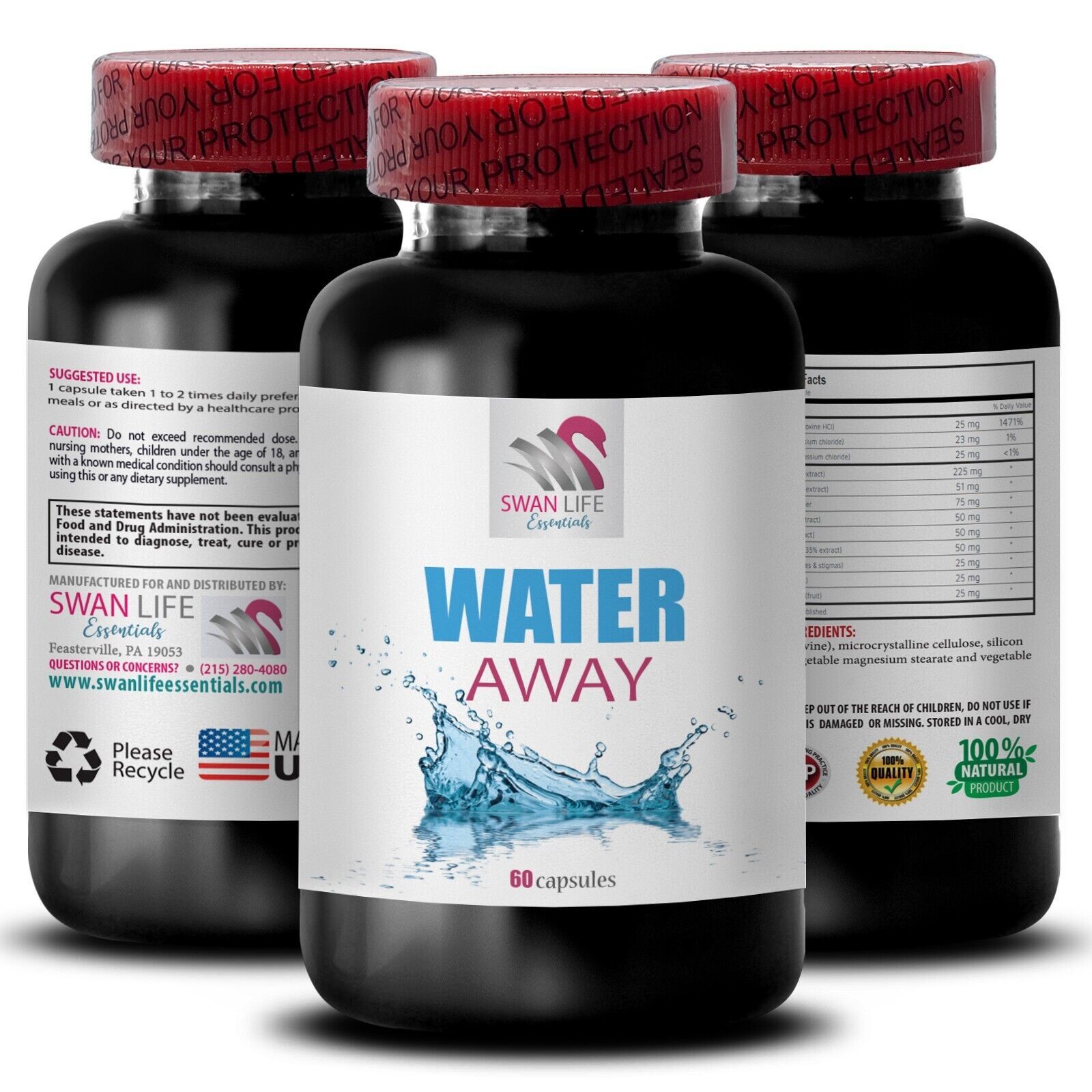 Water Cleanse - WATER RETENTION PILLS - Fluid Wellness 1 Bottle 60 ...
