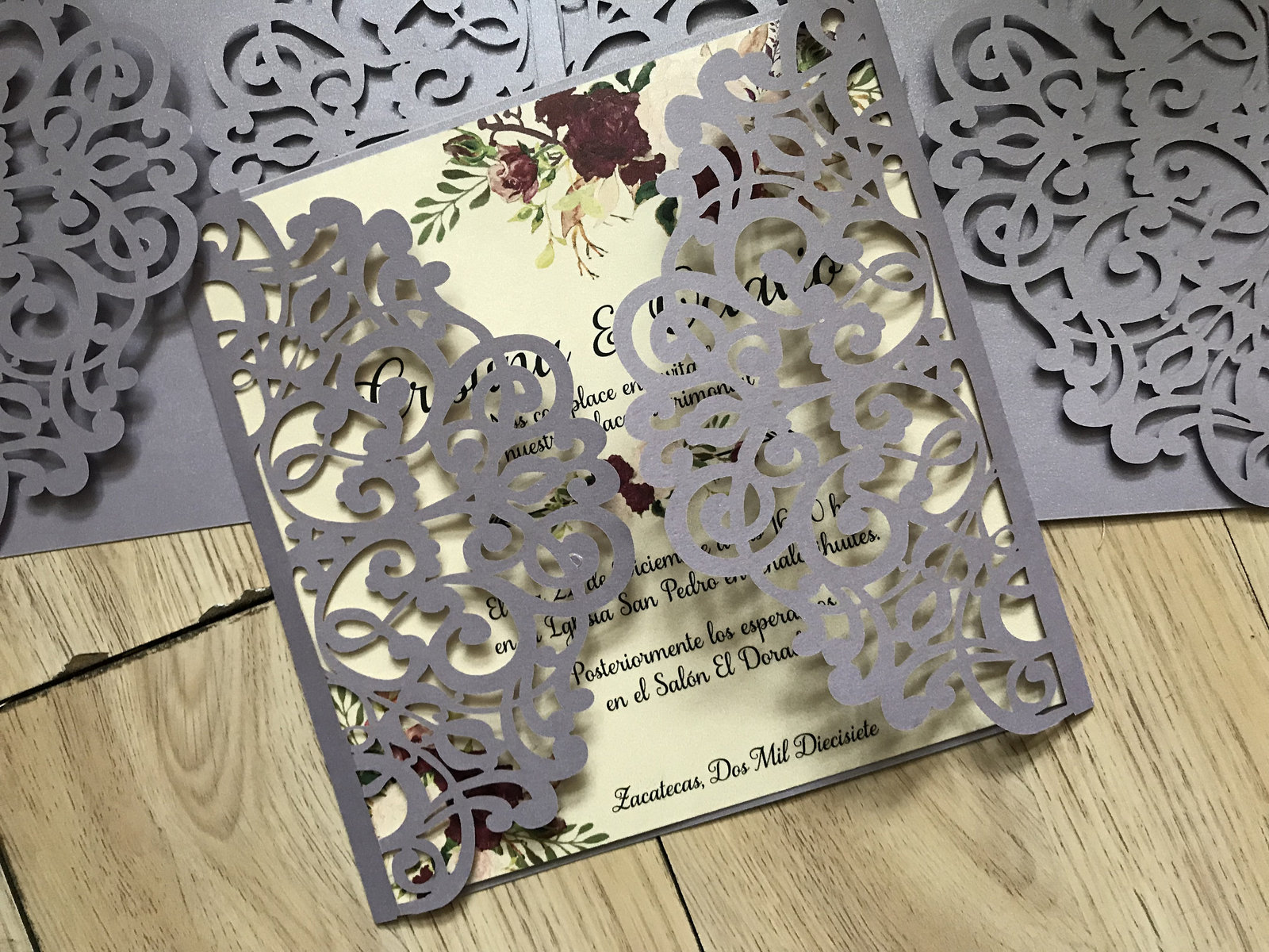 50pcs Light Purple laser cut Invitations cards,custom laser cut Invite ...