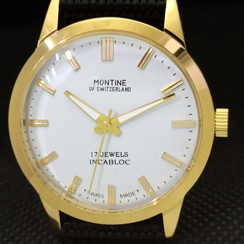 GENTS MONTINE 17 JEWELS INCABLOC WINDING SWISS GOLD PLATED WATCH ...