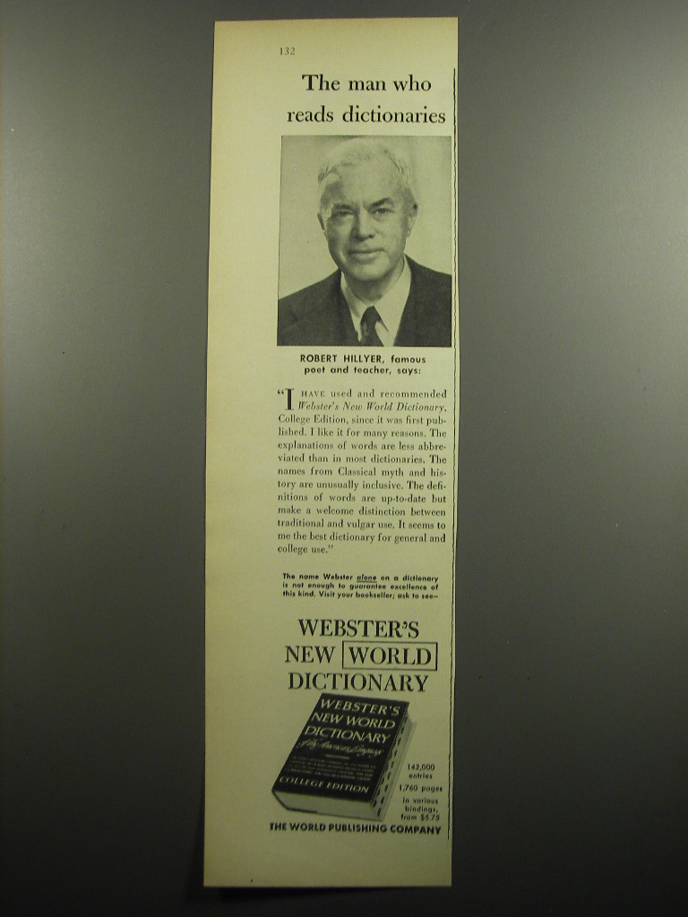 1957 Webster's New World Dictionary Advertisement - Robert Hillyer ...