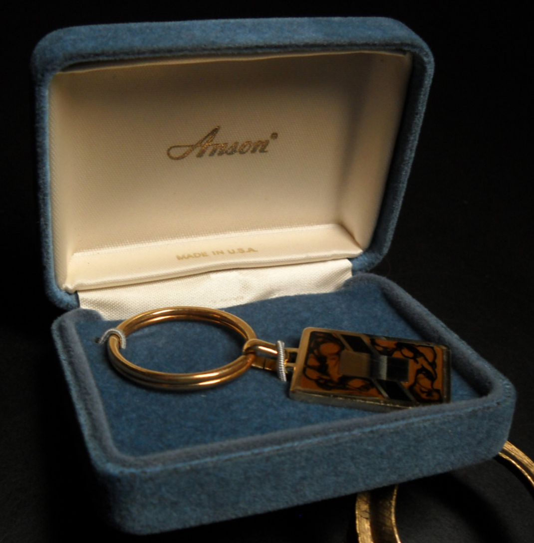 Anson Key Chain Gold Color Metal Brown Black Still in Original Box ...