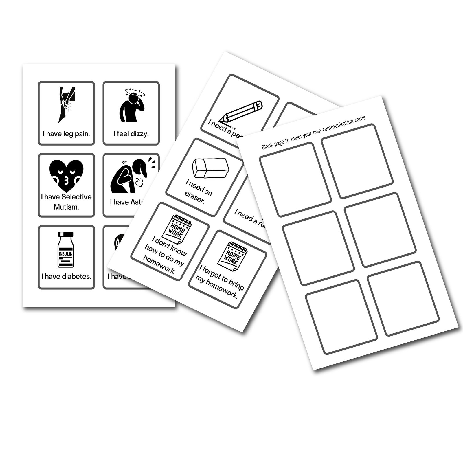 Printable Communication Cards for Non-Verbal, Autism, Selective Mutism ...