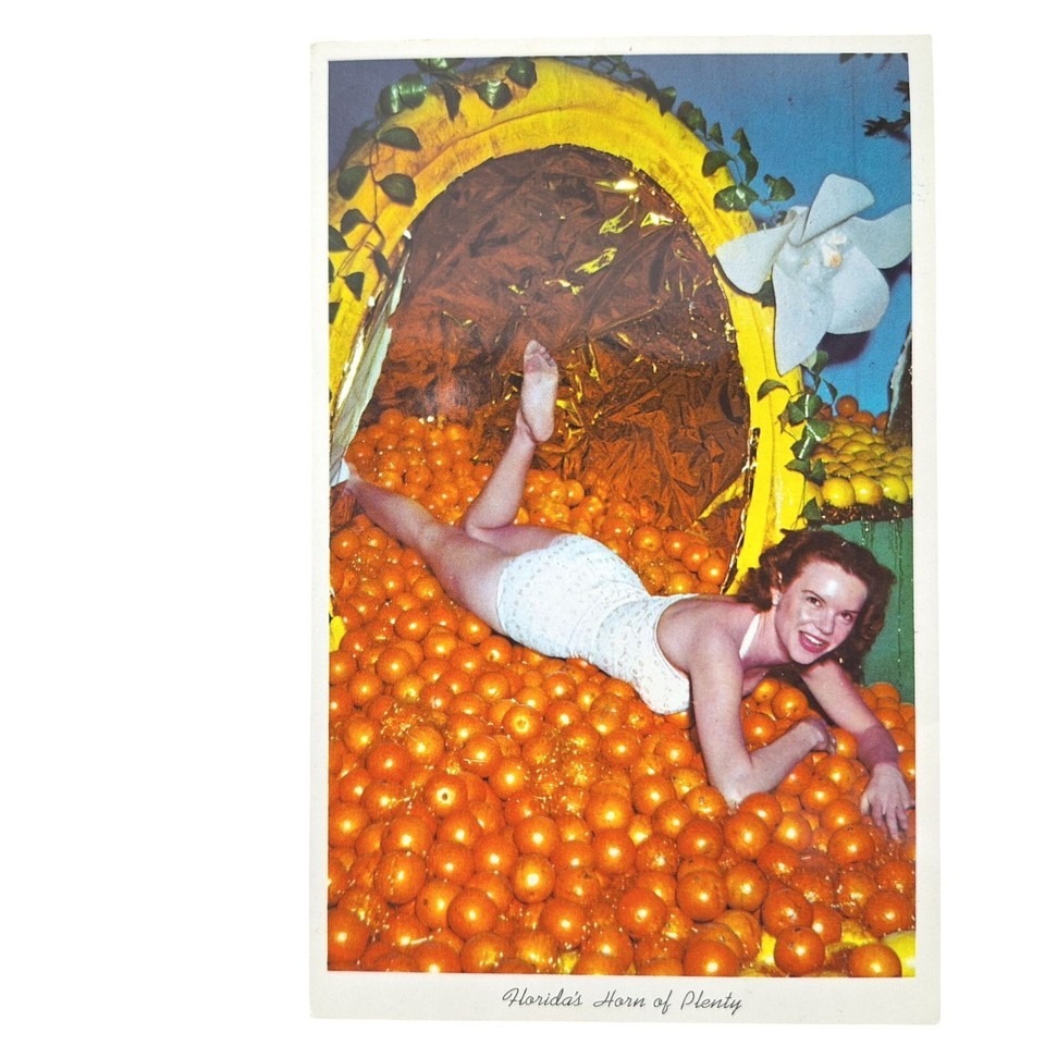 Postcard Florida's Horn Of Plenty Oranges Pinup Women In Bathing Suit ...