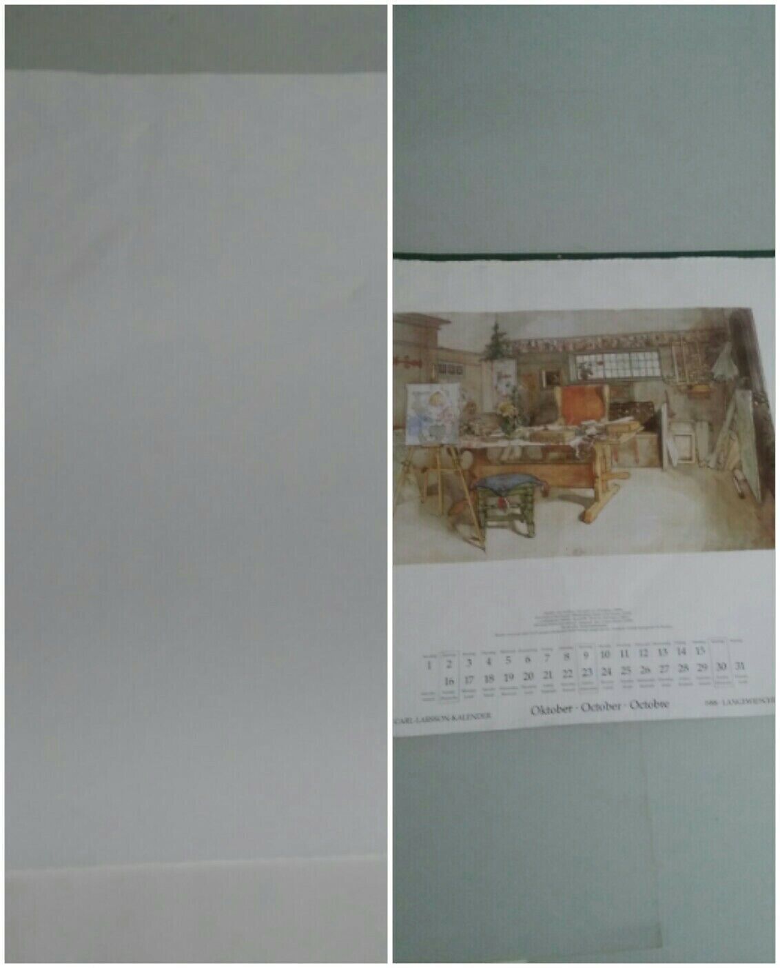 Carl Larsson October 1988 Calendar Page 20x20 Art Work - 1980-Last Year