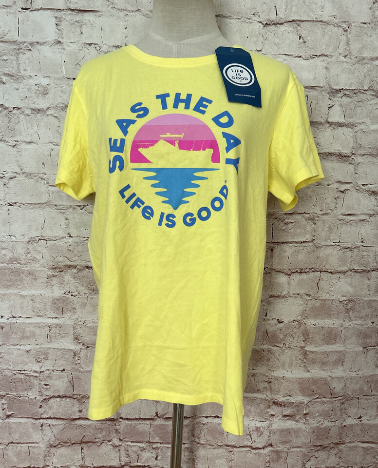 Life is Good T Shirt Women’s Large Yellow Crusher Seas The Day NEW ... Life is Good T Shirt Women’s Large Yellow Crusher Seas The Day NEW ...