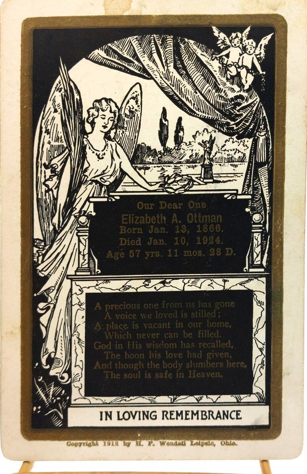 Antique 1912 Memorial Card In Loving Remembrance Elizabeth Ottman ...