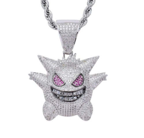 Iced Out Gold And Silver Pokemon Gengar Necklace - Jewelry Sets