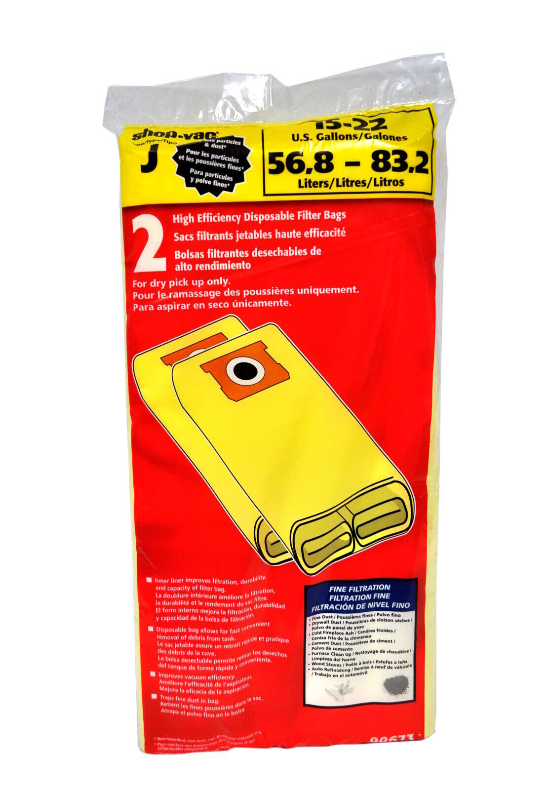Shop Vac Type J 15 To 22 Gallon High Efficiency Disposable Filter Bags ...