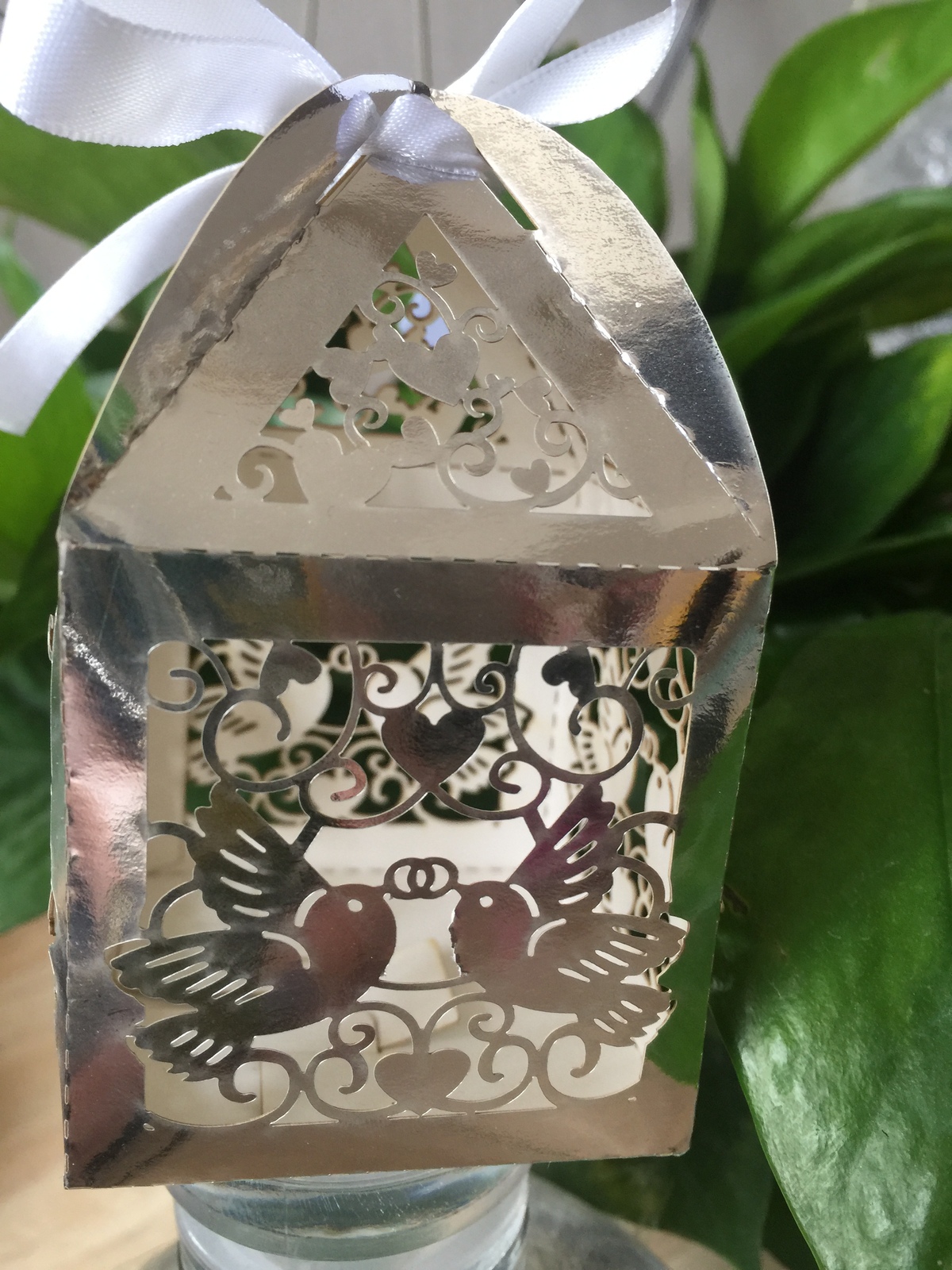 100*Cute laser Cut Gift Boxes,Love Birds Wedding favor box with ribbon ...