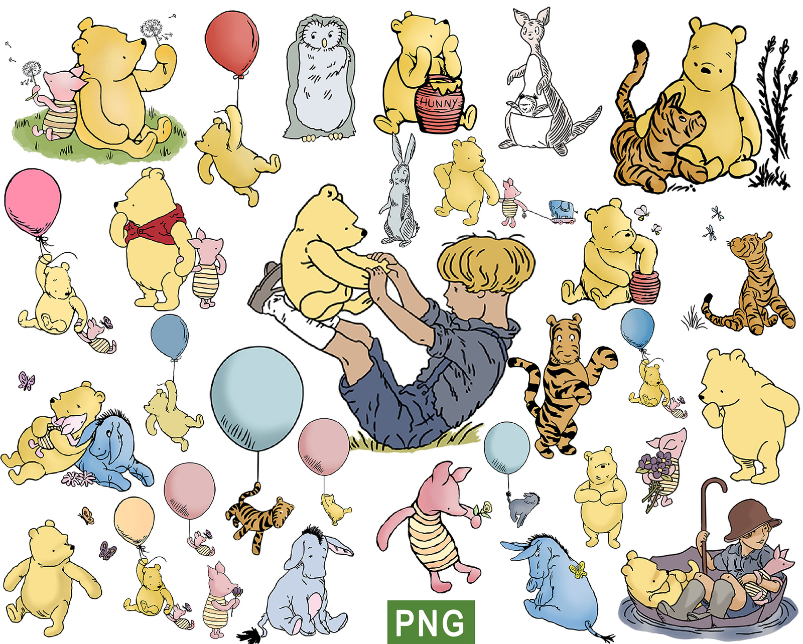 Bundle Classic Winnie The Pooh PNG, Retro Winnie The Pooh Png, Classic ...